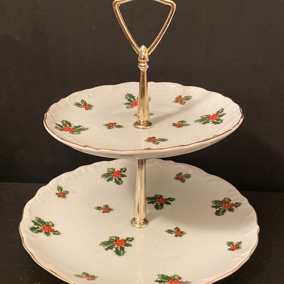 Lefton | Holiday | Lefton Christmas 2 Tier Tidbit Tray Holly Berry On ...
